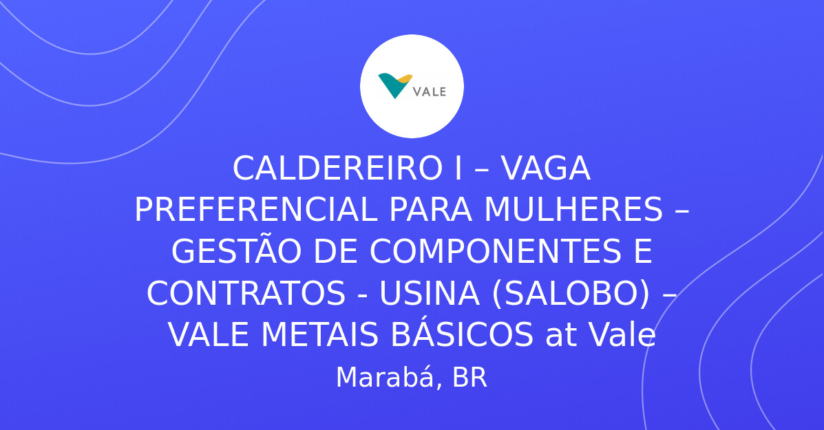 CALDEREIRO I – VAGA PREFERENCIAL PARA MULHERES – GESTÃO DE COMPONENTES ...